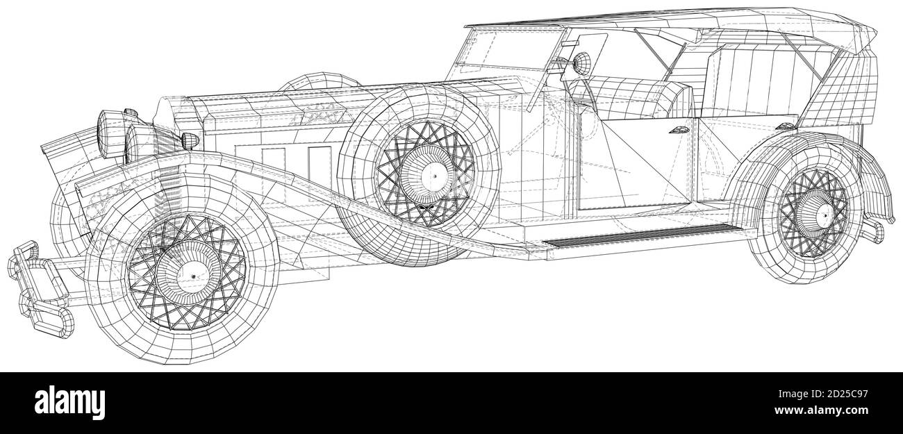 Classic car vector. Retro car Wire-frame line isolated. Vector ...