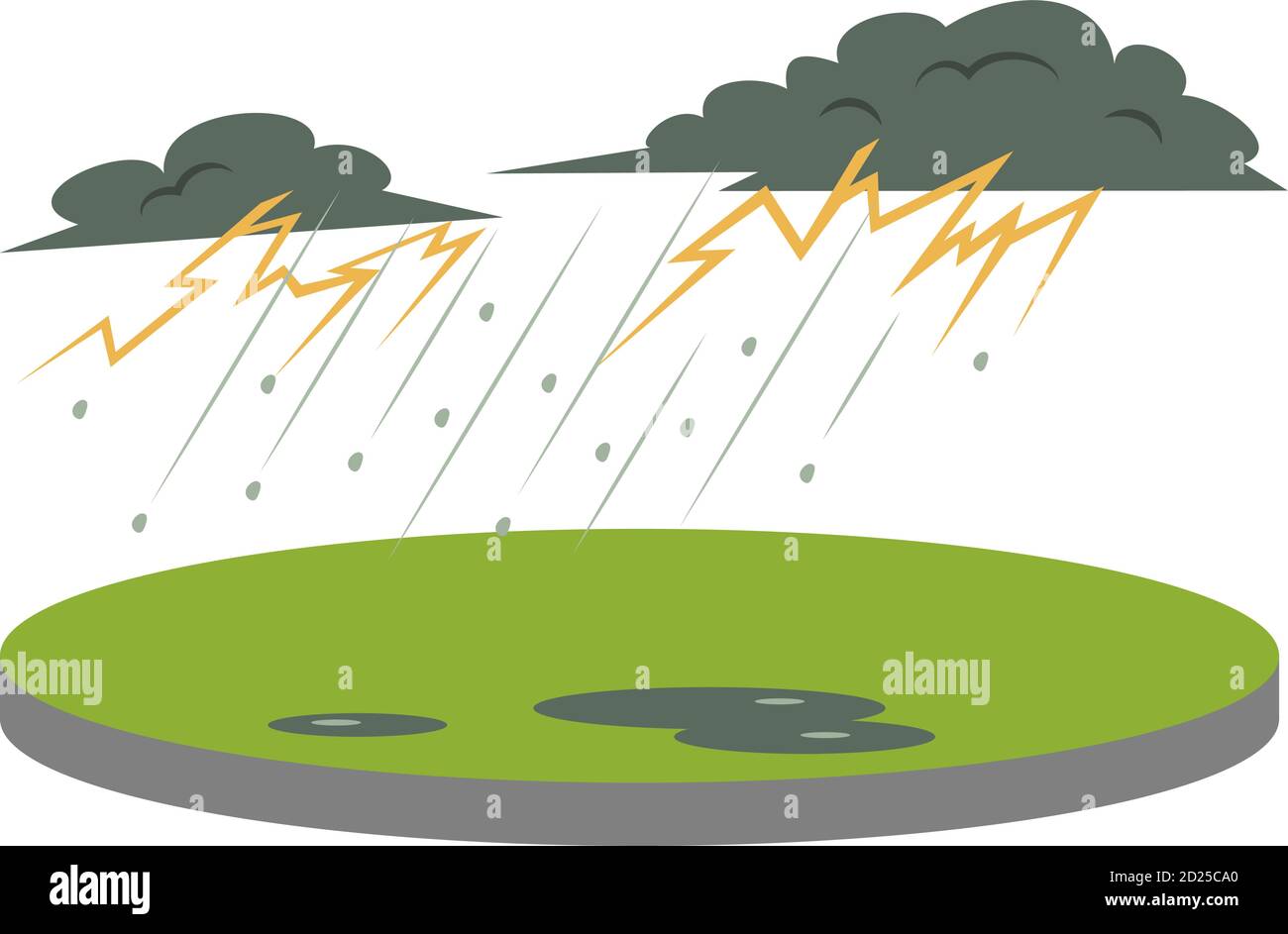 Thunderstorm in rural area cartoon vector illustration. Thunder and ...