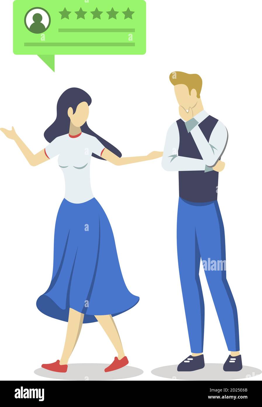 Couple with positive review bubble semi flat RGB color vector ...