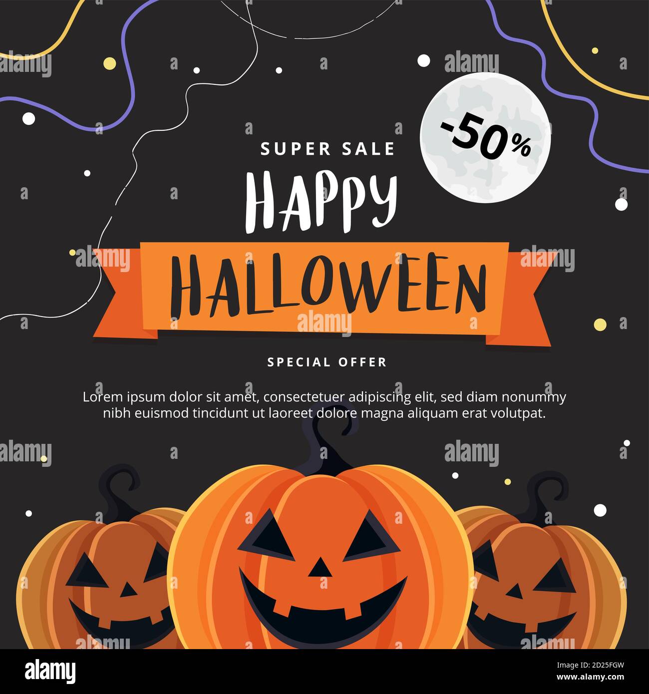 Halloween sale banner template with pumpkins and lettering. Vector ...