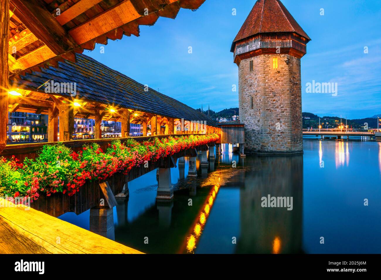 Amazing nightlife of Lucerne illuminated at night on Lake Lucerne ...