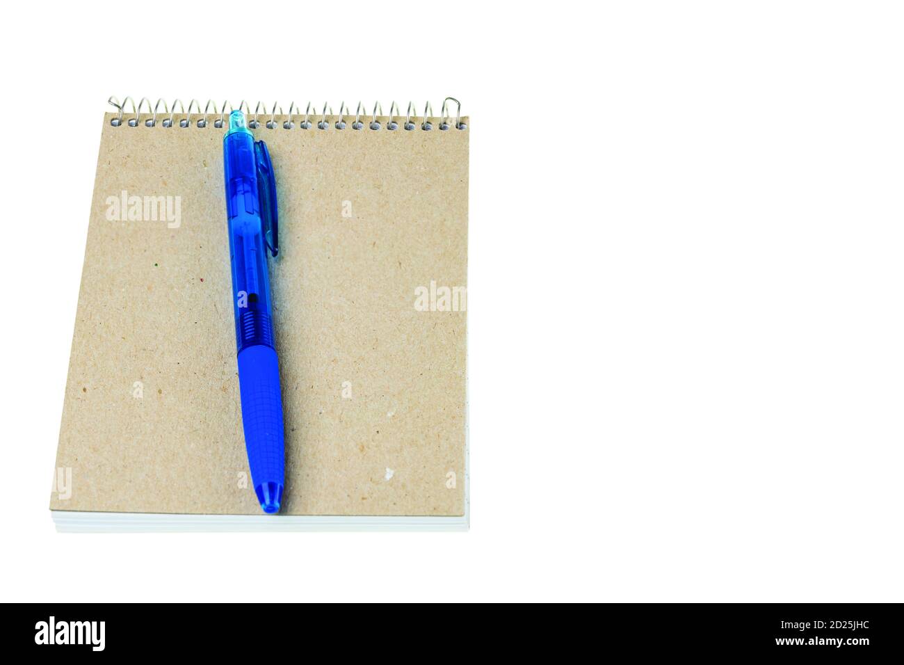Close up view notepad and pen isolated on white background. School ...