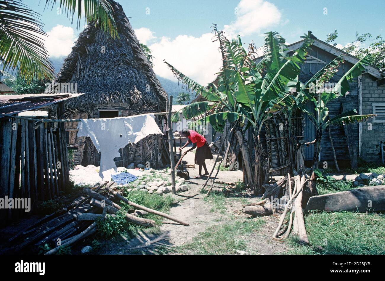 Straw huts in village on the Mosquito Coast, Honduras, Central America ...