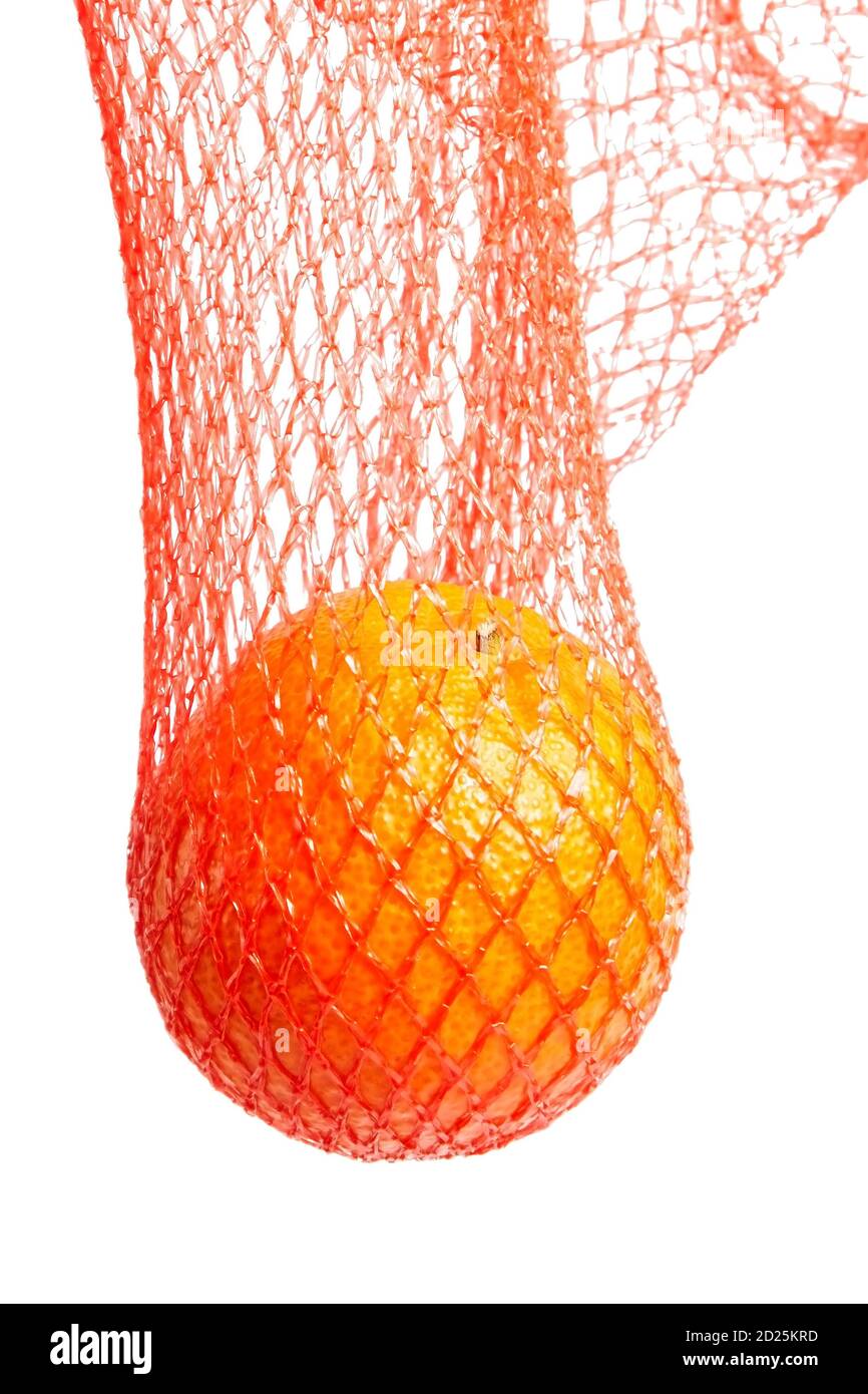 Mandarin, tangerine citrus fruit in red net isolated on white ...