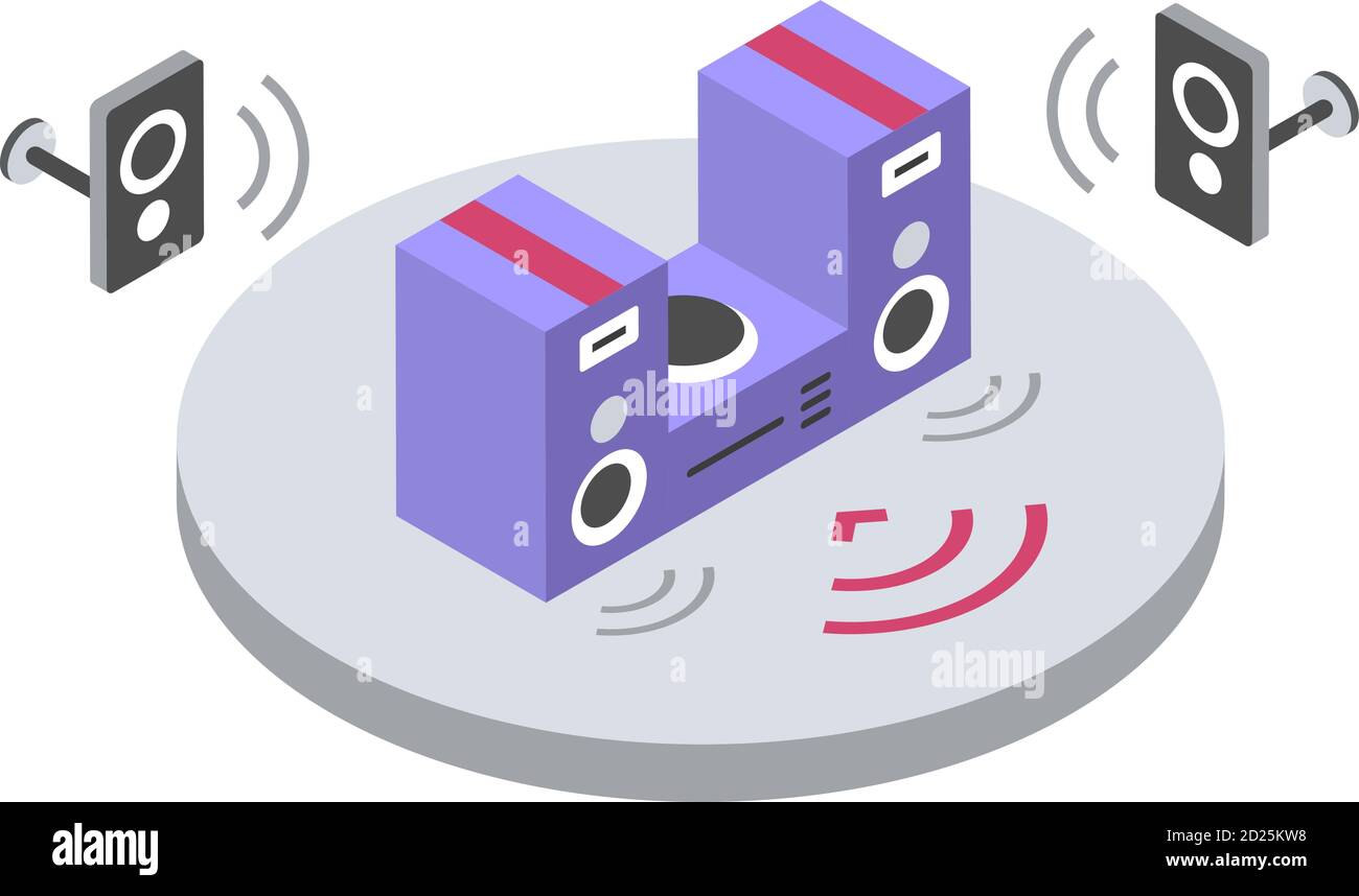 Stereo system isometric color vector illustration. Music volume remote ...