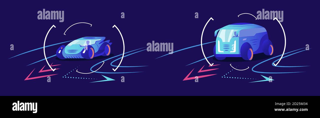 Advanced automobile navigation flat color vector illustrations. Smart ...