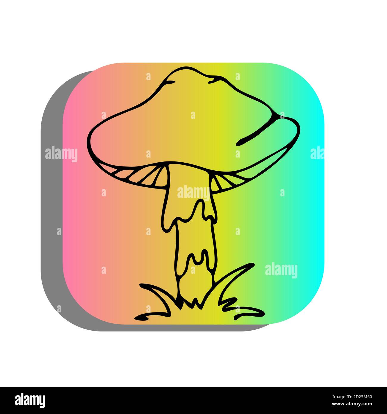 Black contour mushroom on rectangle icon shape, rainbow gradient colors ...