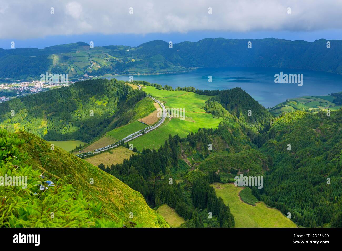 Lake of Sete Cidades, a volcanic crater lake on Sao Miguel island ...