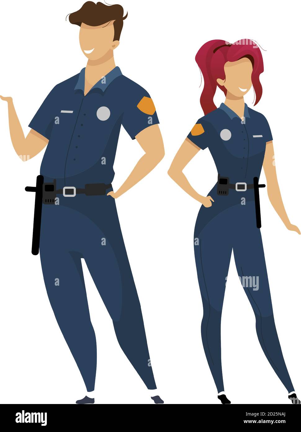 Police officers flat color vector faceless characters. Male and female ...