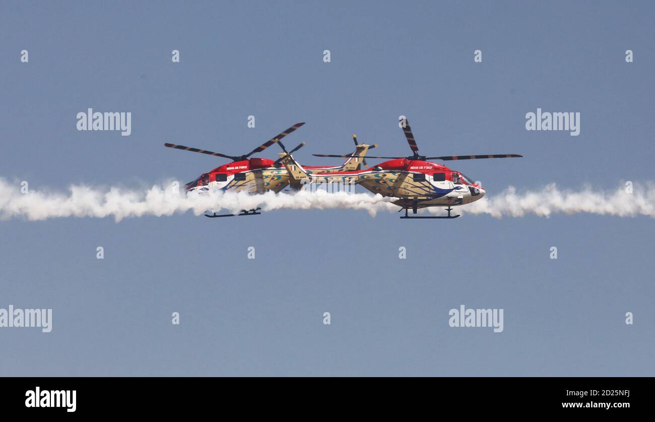 Delhi, India. 06th Oct, 2020. Indian Air Force (IAF) Sarang helicopter ...