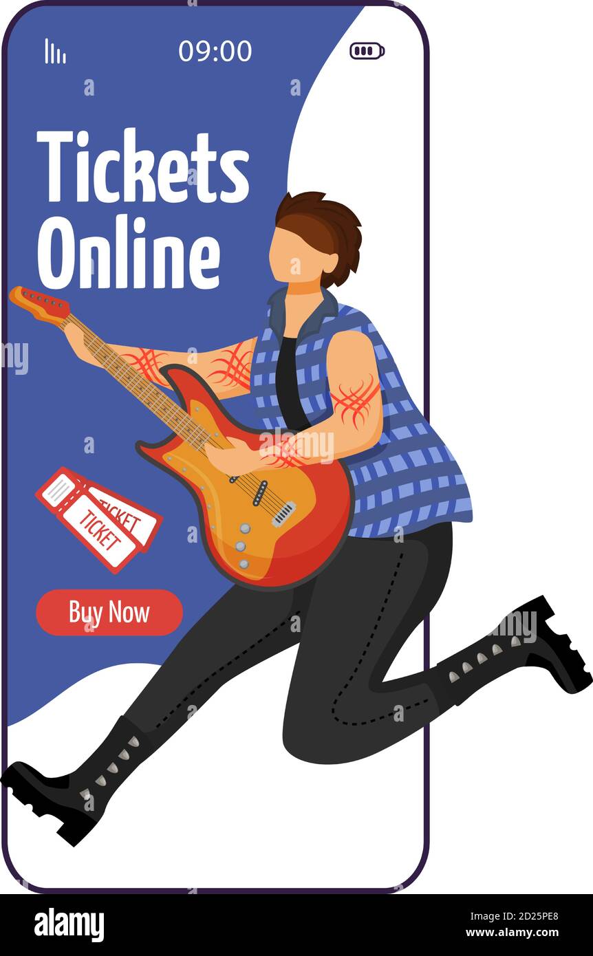Buy tickets cartoon smartphone vector app screen. Singer. Vocalist ...