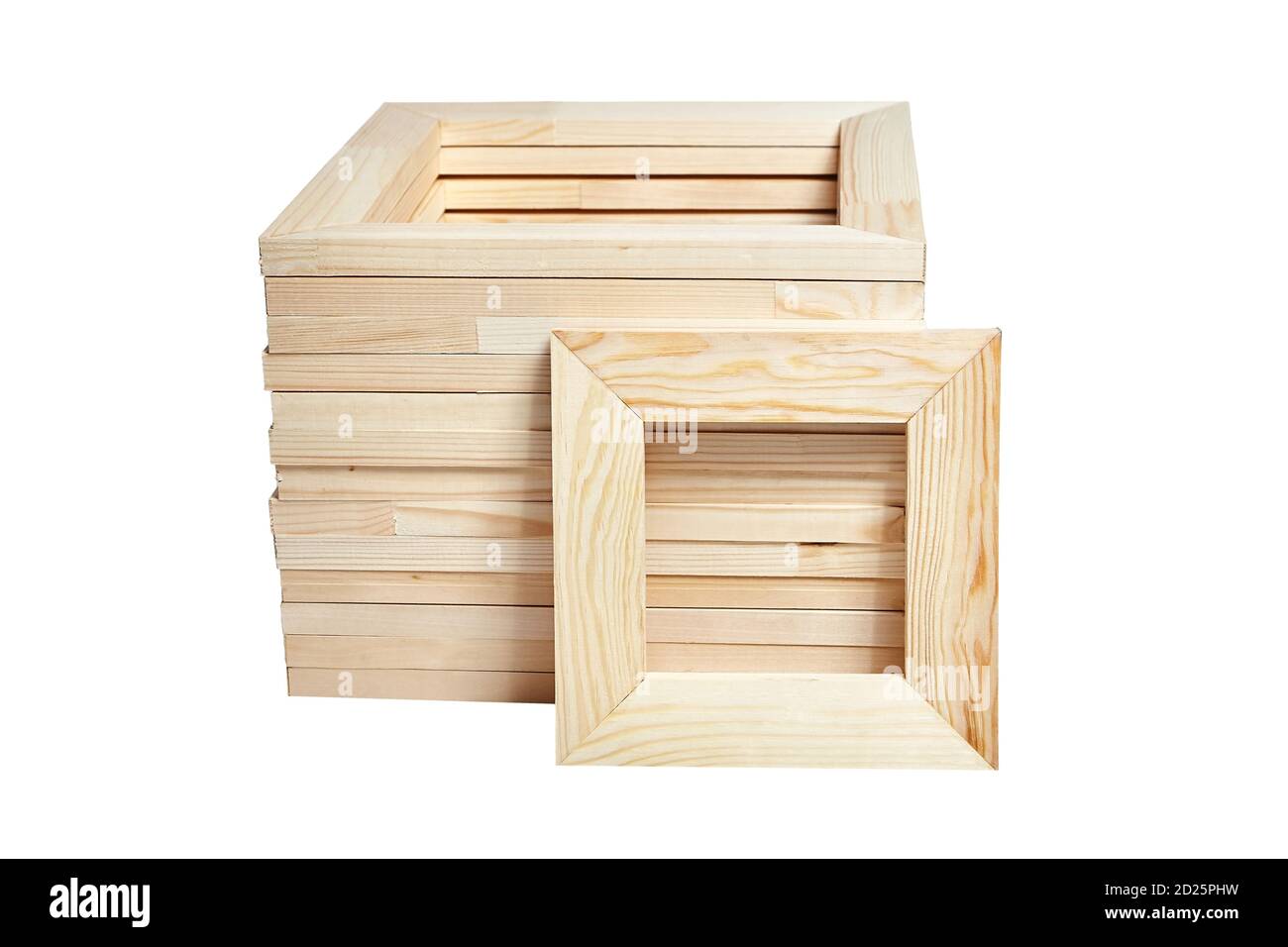 Heap square wooden stretcher bar frames on white background, isolated ...