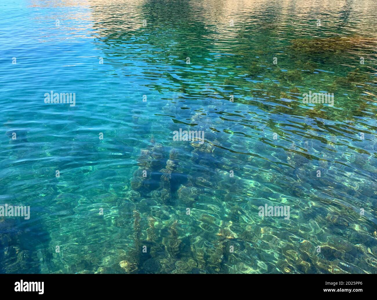 Turquoise blue colour crystal clear water, Rippled sea surf, Aquatic ...