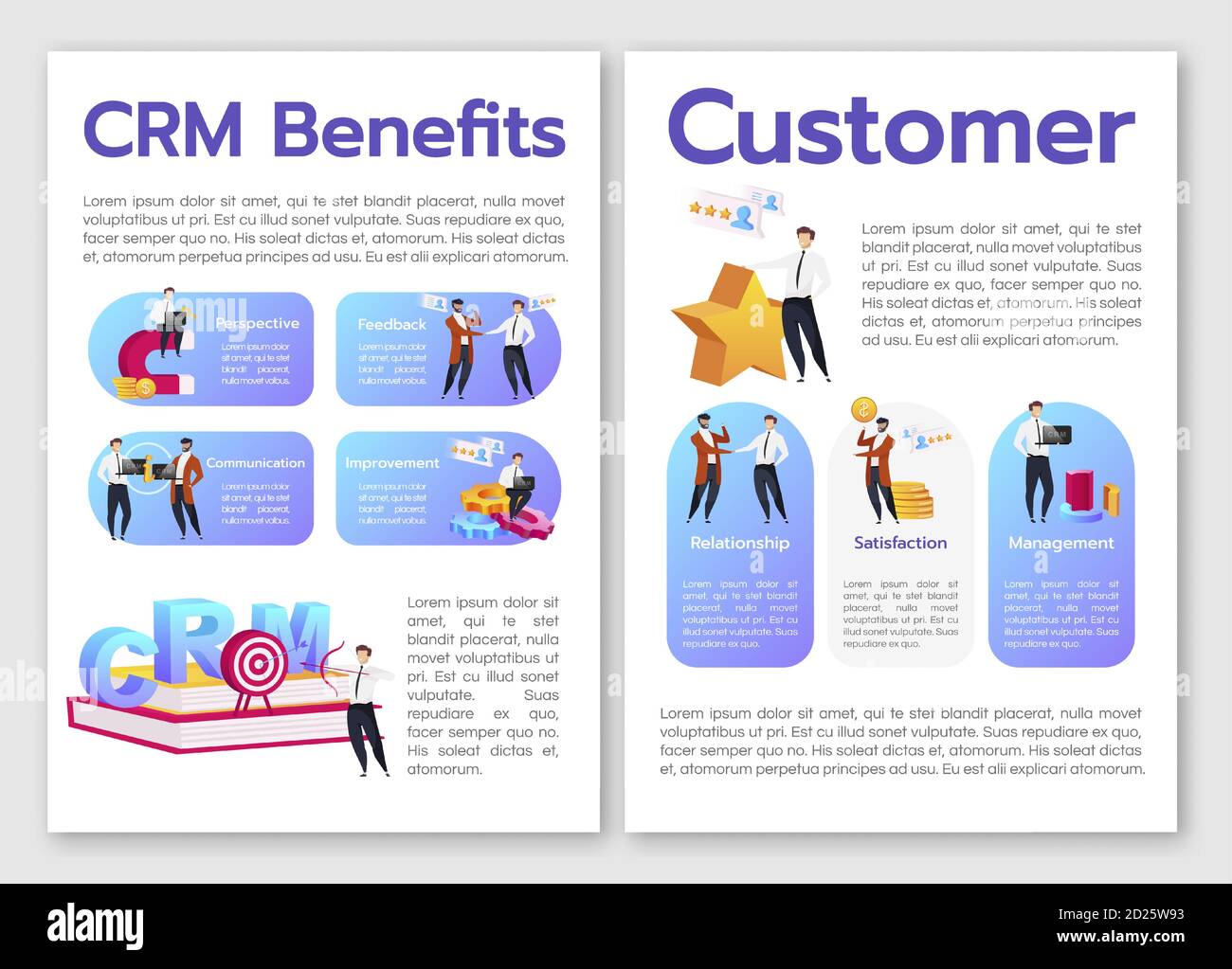 CRM benefits flat vector brochure template. Perspective and feedback ... CRM benefits flat vector brochure template. Perspective and feedback ...
