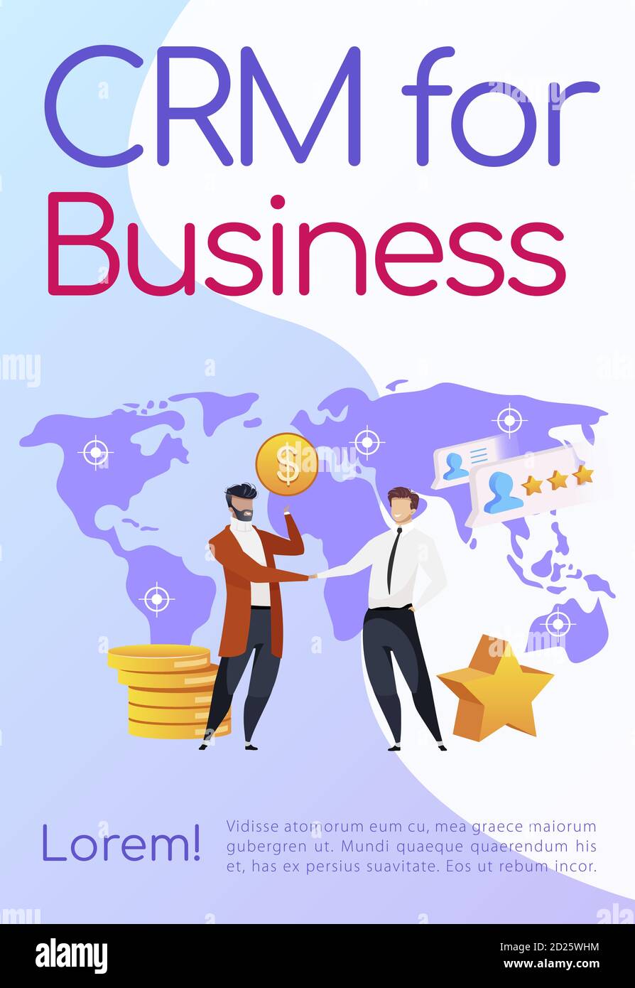 CRM for business poster flat vector template. Smiling men shake hands ...