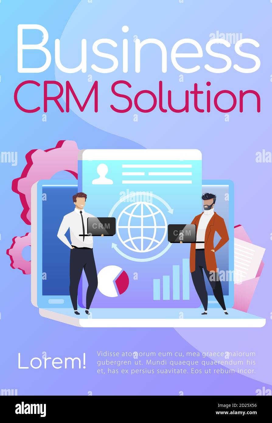 Business CRM solution poster flat vector template. Collaboration and ...