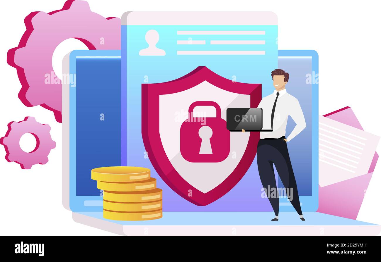 On premises CRM flat concept vector illustration. Smiling man standing ...