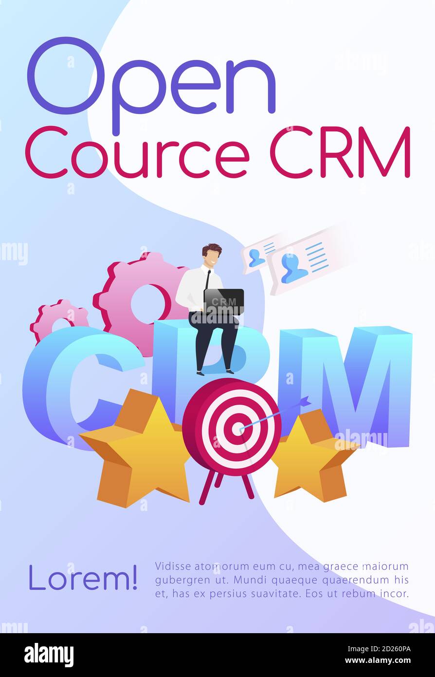 Open source CRM poster flat vector template. Company customization ...
