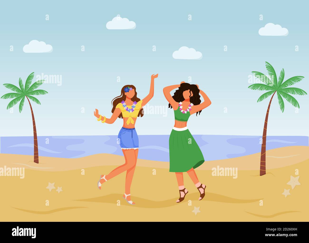 Brazilian carnival flat color vector illustration. Females in summer ...