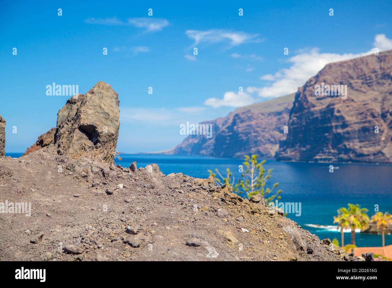 Amazing aerial view of the Los Gigantes cliffs on Tenerife island on a ...