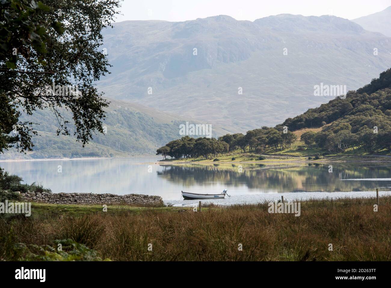 The Isle of Mull the view looking accross the still water of Loch Ba ...