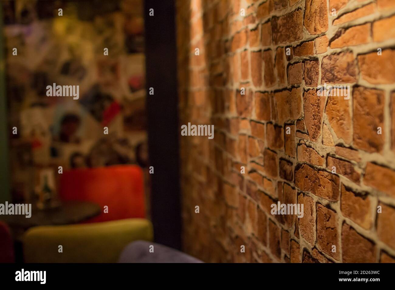 Selective focus shot of interior design with brick walls Stock Photo ...