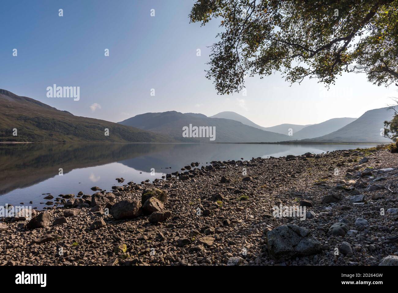The Isle of Mull the view looking accross the still water of Loch Ba ...
