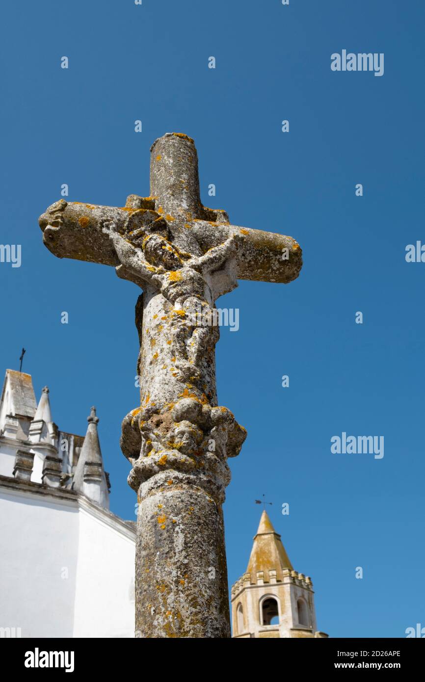 Medieval carved crucifix in the Manueline style at the Parish Church ...