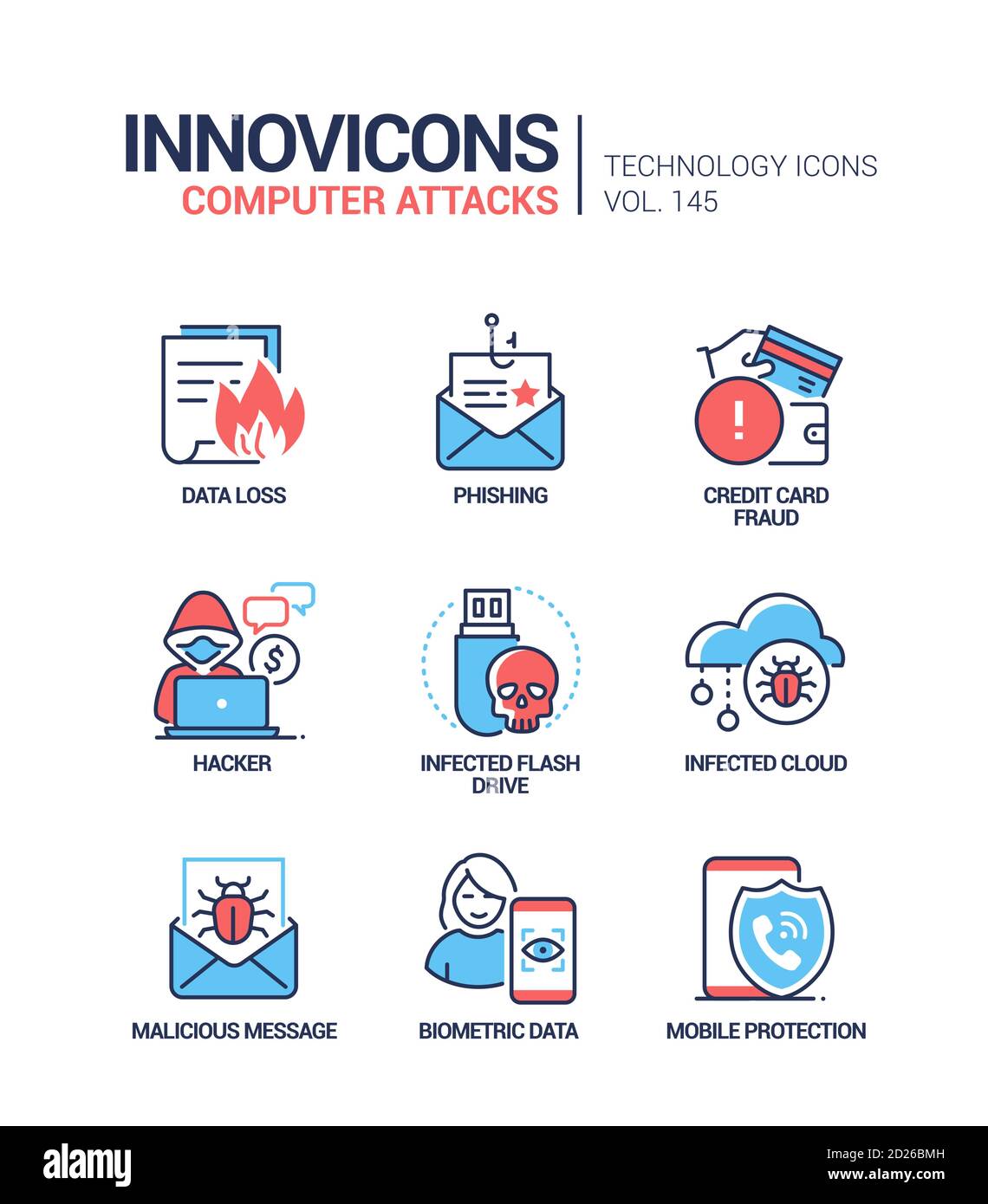 Computer attacks - colorful line design style icons Stock Vector Image ...