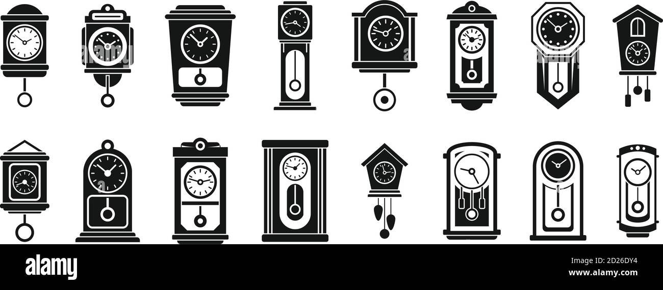 Wall pendulum clock icons set. Simple set of wall pendulum clock vector ...