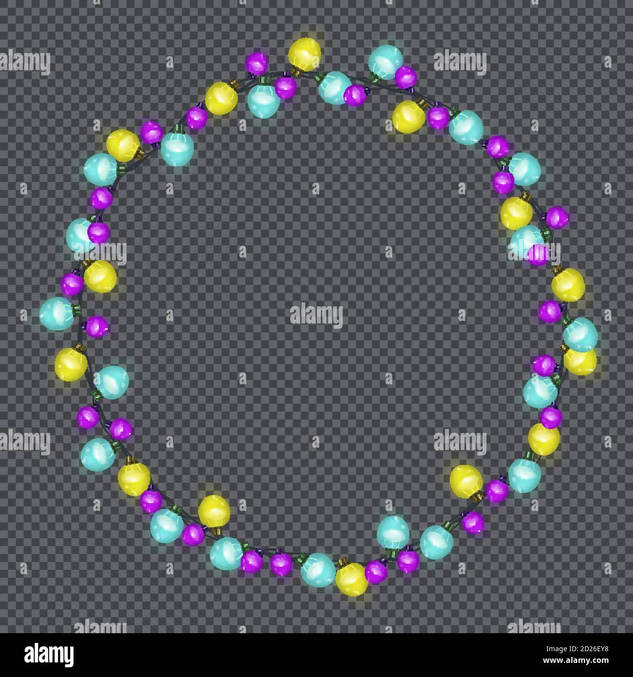 Frame from Christmas glowing light bulbs, realistic garlands isolated ...