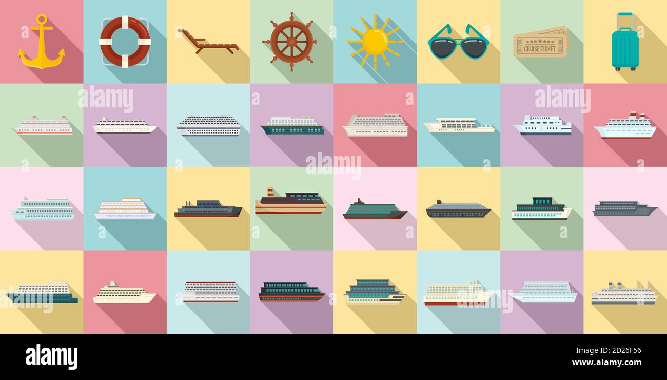 Cruise icons set. Flat set of cruise vector icons for web design Stock ...