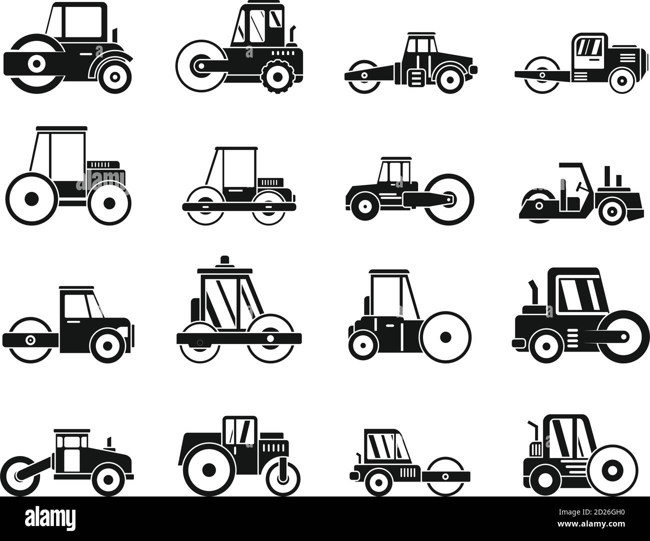 Work road roller icons set. Simple set of work road roller vector icons ...