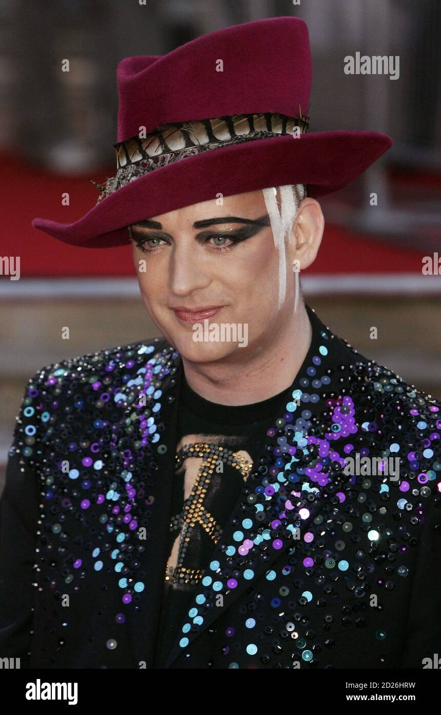 At the brit awards at the london arena boy george hi-res stock ...