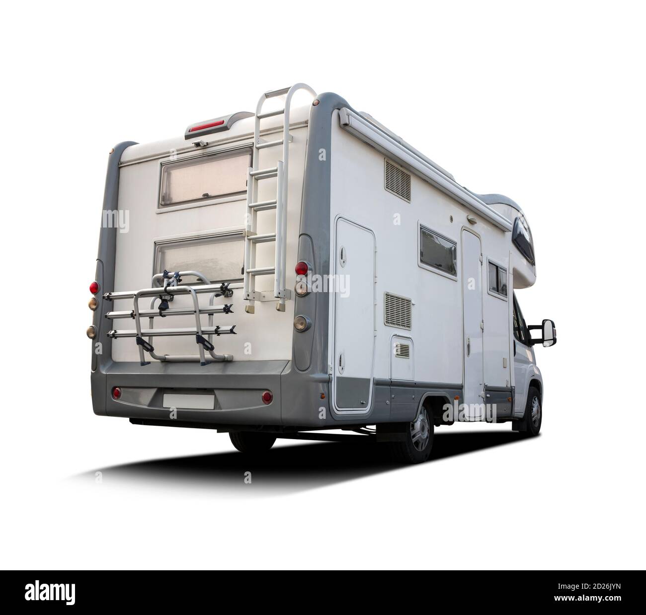 White motorhome back view isolated on white background Stock Photo - Alamy