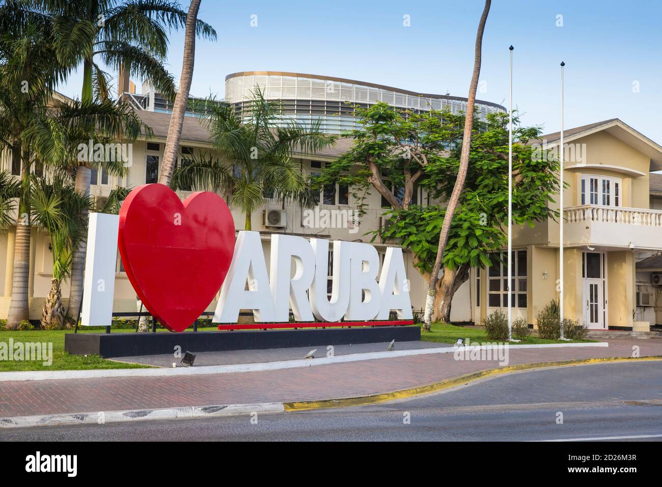 Caribbean, Netherland Antilles, Aruba, Oranjestad, I love Aruba sign ...
