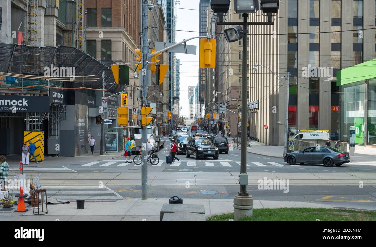 Looking down Bay Street from Queen Street West, Toronto, Canada Stock ...