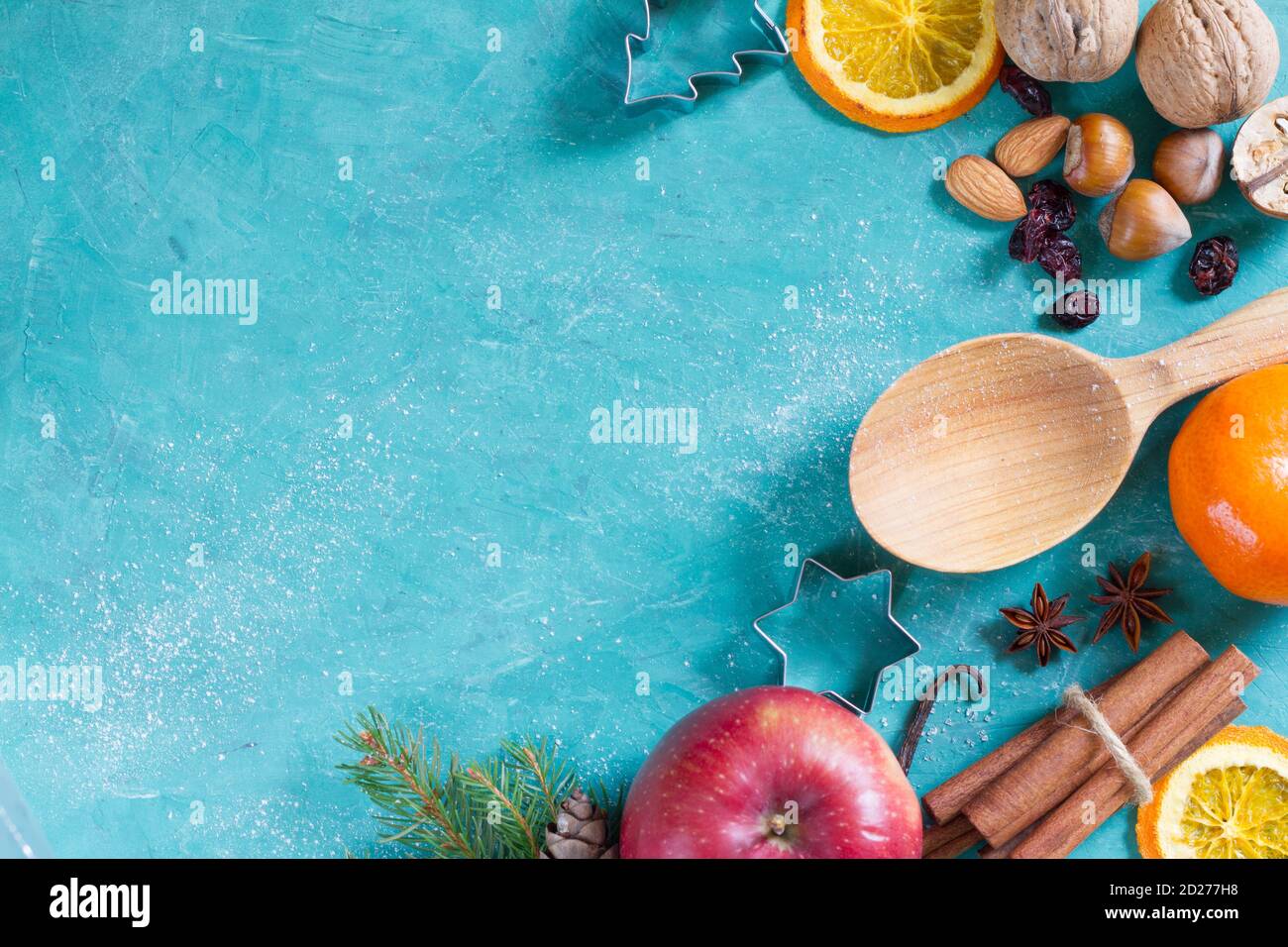 Christmas food background with fruits, spices and nuts Stock Photo - Alamy