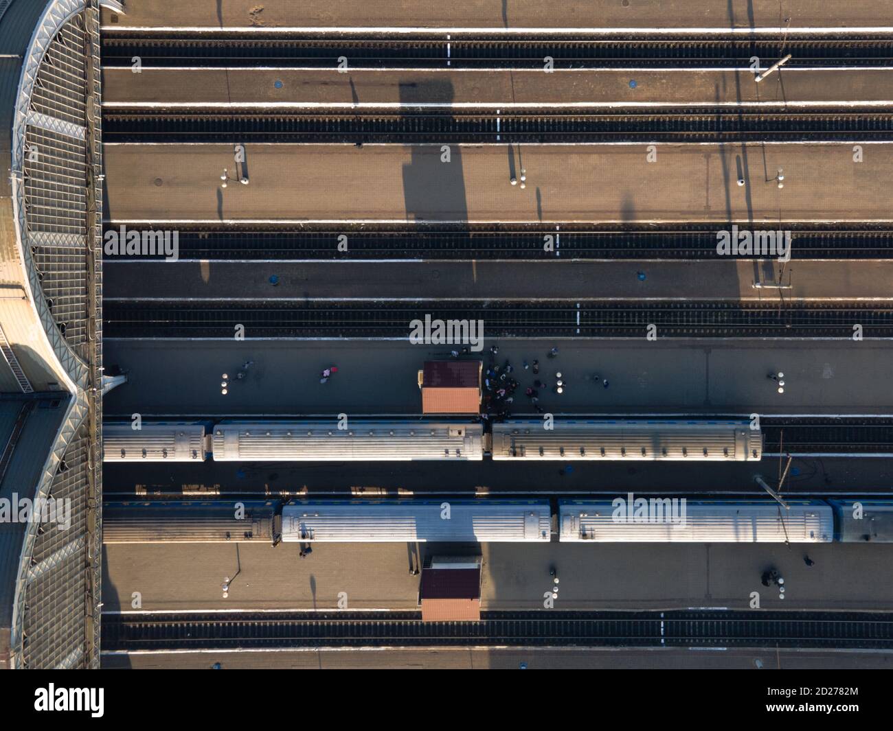 overhead top view of railway station Stock Photo - Alamy