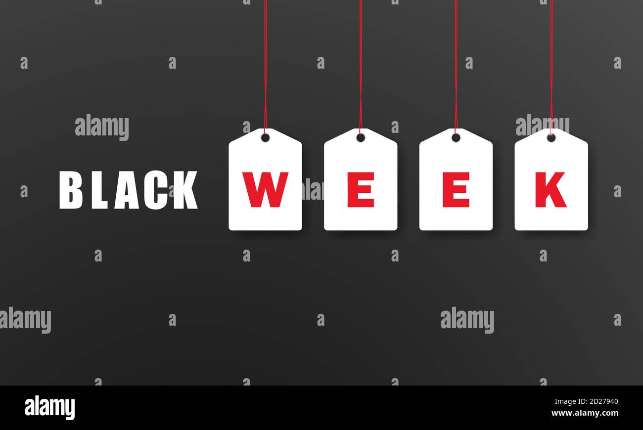 Black week banner. Sale week. Discount. Price tag. Vector on isolated ...