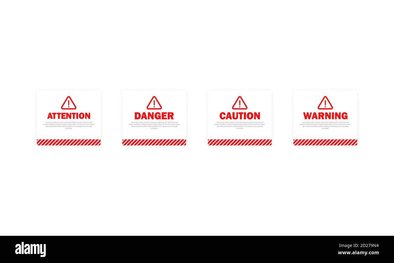 Danger, attention, warning, caution sign set. Be careful concept. Light ...