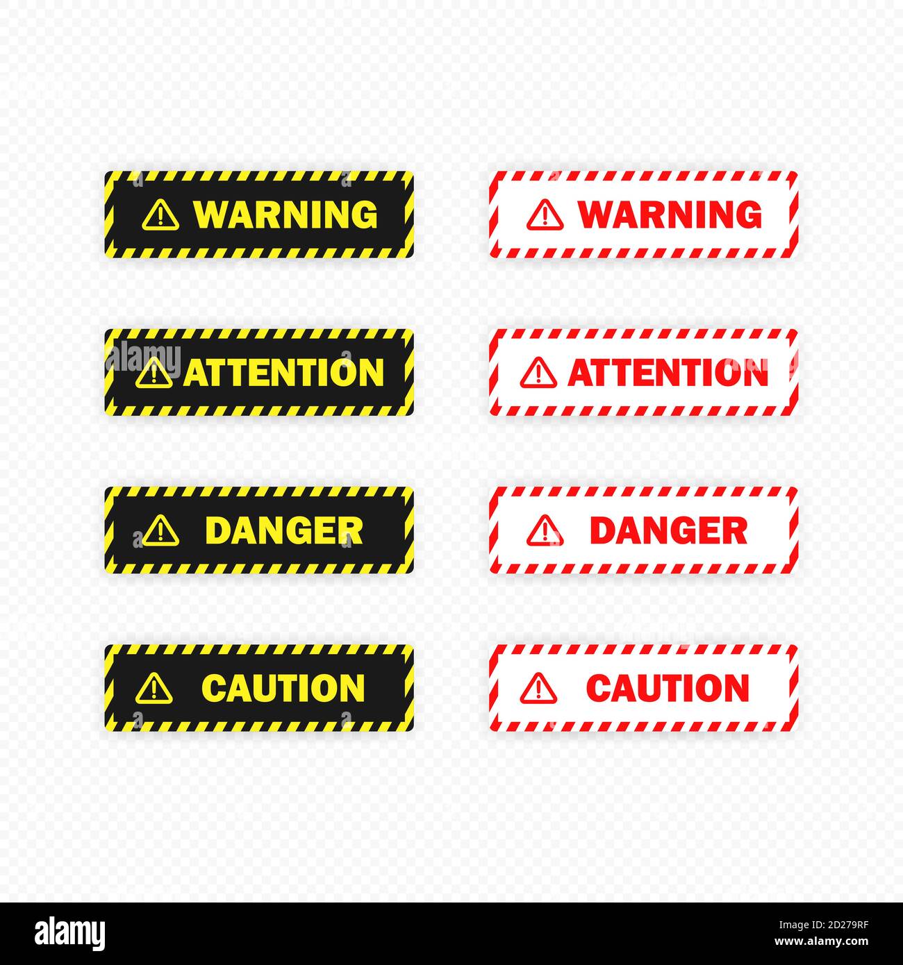 Warning, attention, danger and caution button set. Vector on ...