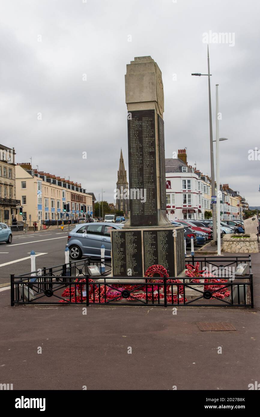 The Main War Memorial, a four sided Portalnd Stone pillar, situated ...