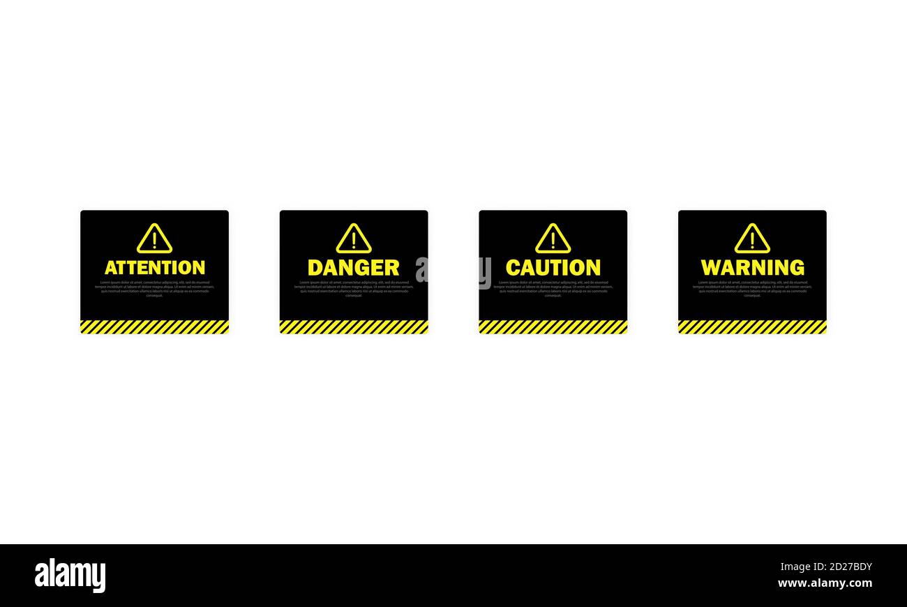 Warning, attention. caution and danger sign. Danger announcement. Dark ...