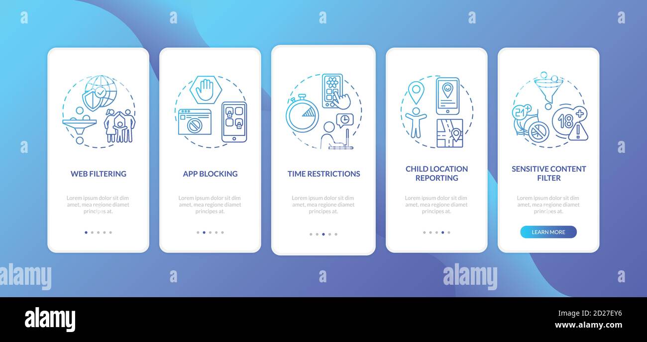 Parental control software onboarding mobile app page screen with ...