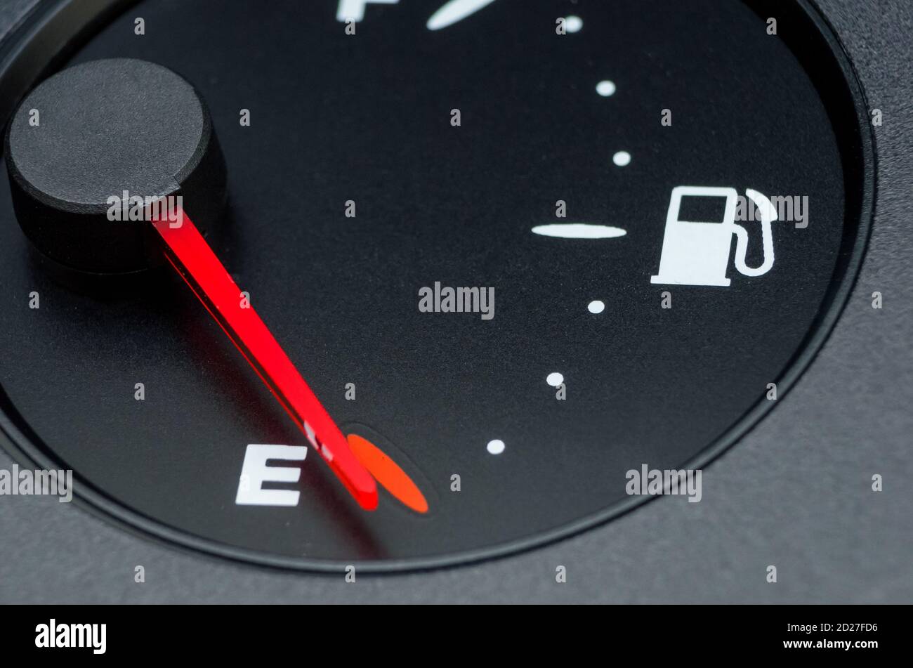 Close-up car dash board petrol meter, fuel gauge, with over full ...