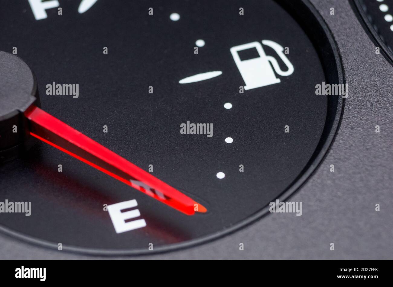 Close-up car dash board petrol meter, fuel gauge, with over full ...