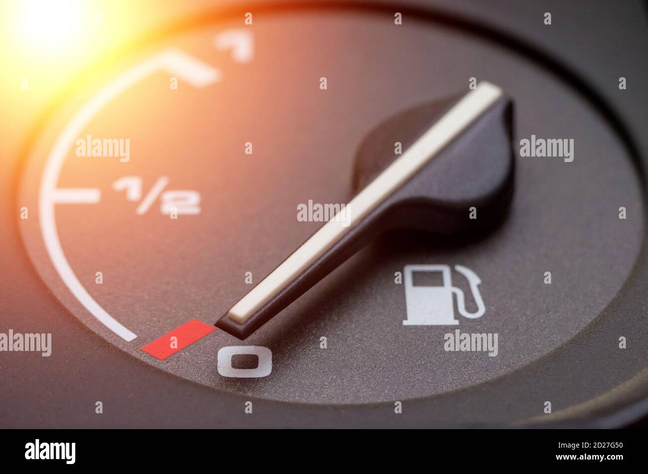 Close-up car dash board petrol meter, fuel gauge, with over full ...