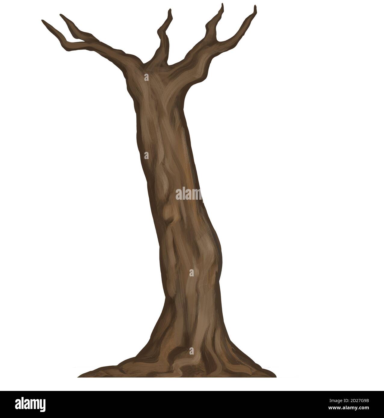 Brown bark barren tree trunk hand drawn illustration isolated on white ...