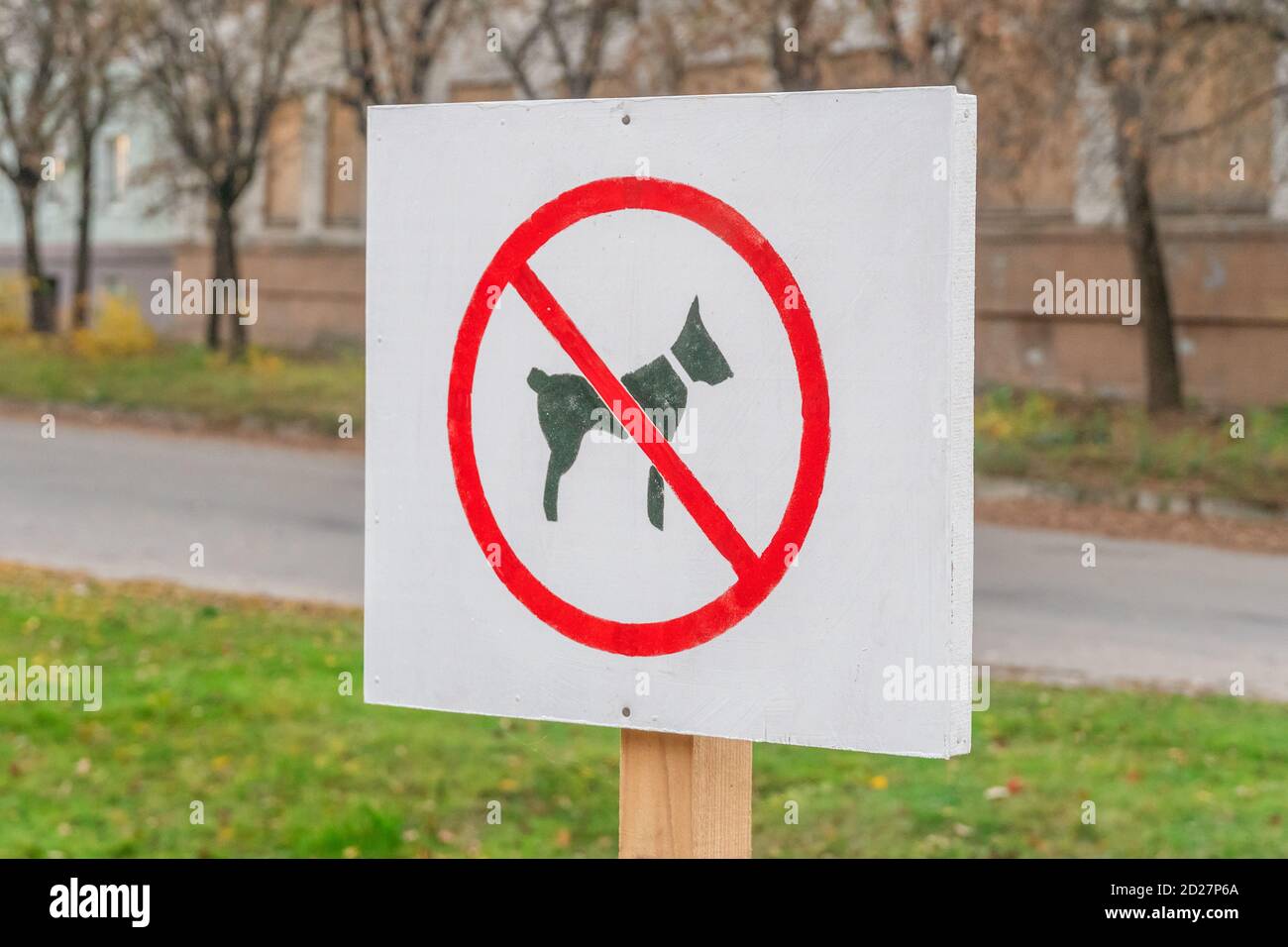 Sign prohibiting dog walking close up, environmental protection Stock ...